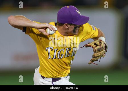LSU infielder Jordan Thompson (13) throws during an NCAA baseball game ...