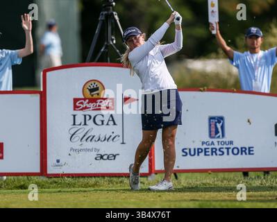 Bronte Law of England tees off on the 9th tee during the second round ...