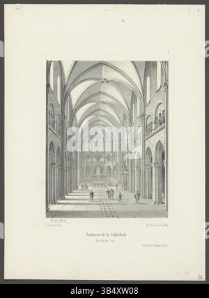 Lithograph print depicting the interior of Basel Cathedral, showing the ...