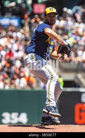 Milwaukee Brewers pitcher Aaron Ashby throws during the eighth inning ...