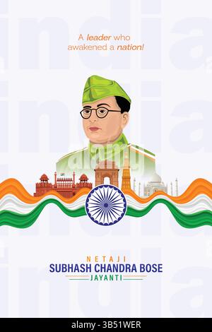 Netaji Subhash Chandra Bose Jayanti Banner | Tribute with Patriotic Quote and Indian Flag Colors ...