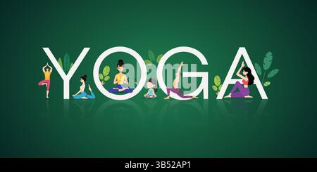 International yoga day banner illustration of happy couple doing ...