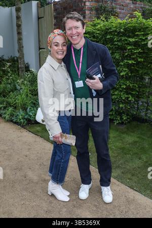 Rochenda Sandall (L) and guest attend press day at the RHS Chelsea ...