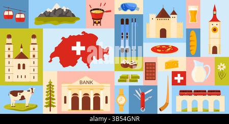 Travel to Switzerland, geometric infographic banner design with Swiss ...