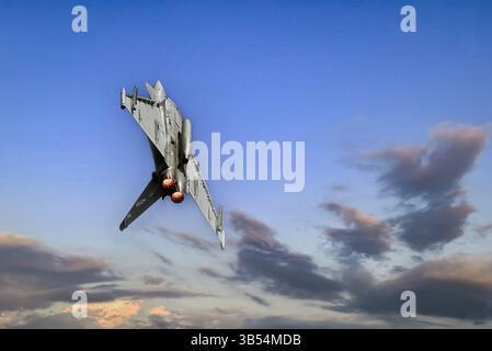 Low flying Eurofighter Typhoon supersonic military jet fighter aircraft ...