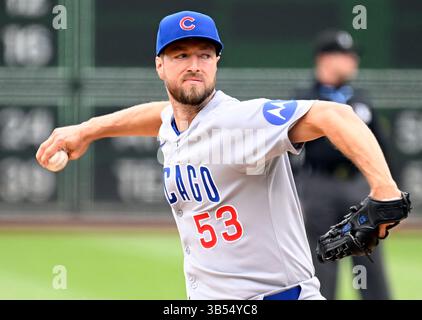 Chicago Cubs pitcher Colin Rea throws in the first inning of a baseball ...