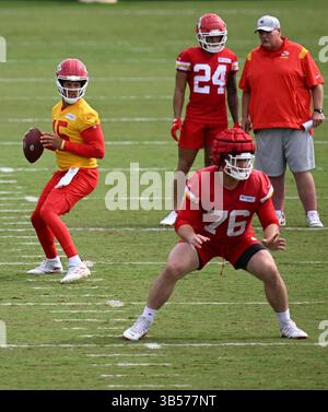 Kanas City Chiefs quarterback Patrick Mahomes looks to pass during the ...