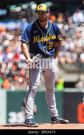 Milwaukee Brewers pitcher Aaron Ashby throws during the eighth inning ...