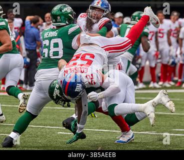 New York Giants linebacker Carter Coughlin (52) warms up before an NFL ...