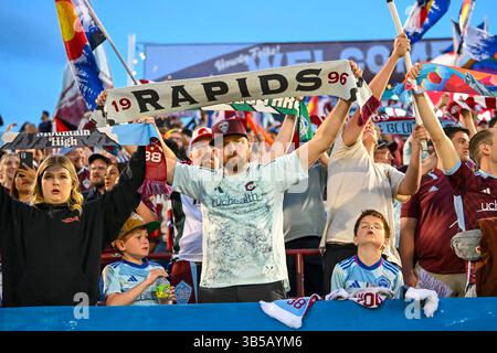 Commerce City, CO, USA. 12th Apr, 2025. Fans cheer during the Soccer ...