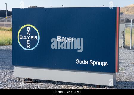 The sign for the Bayer phosphate mining and manufacturing facility in ...