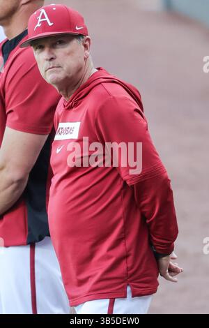 May 3, 2025: Razorback Head Coach Dave Van Horn gives Reese Robinett ...