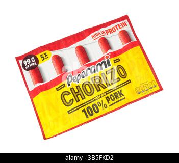 Peperami chorizo pork snack salami sausages in a pack of five Stock ...