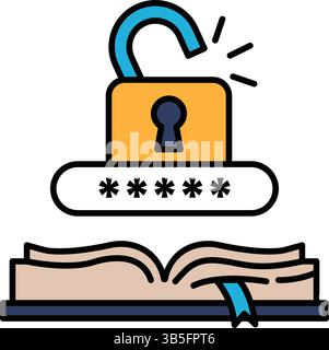 security web page with padlock open line style vector illustration ...