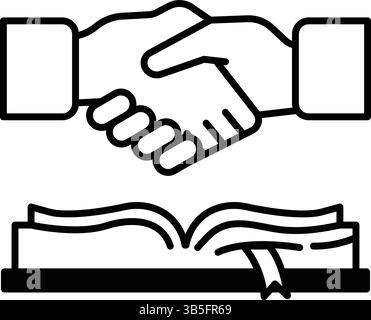 A handshake between two people is shown with a chain link in the ...