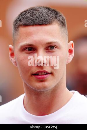 Brentford goalkeeper Hakon Rafn Valdimarsson watches the ball go wide ...