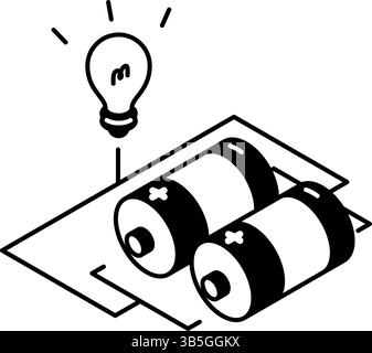 Isometric Line Icon of a Dry Cell Battery in Simple Design, Vector ...