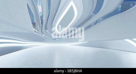 3D rendering futuristic streamlined interior space design Stock Photo ...