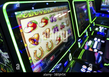 Computer monitor of slot machines in casino equipment exhibition ...
