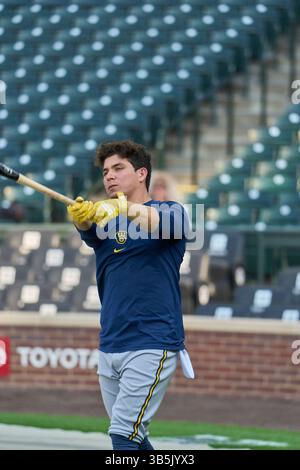 Milwaukee Brewers' Luis Urias before a baseball game against the ...