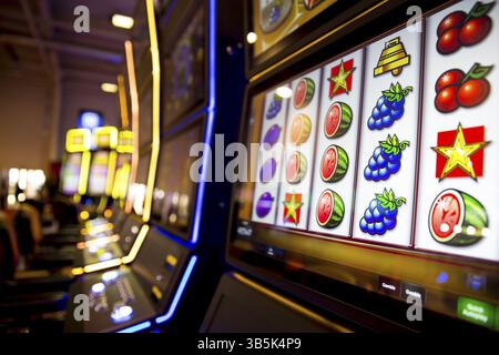 Computer monitor of slot machines in casino equipment exhibition ...
