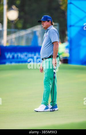 Greensboro, NC. August 4, 2022: Jason Day reacts to his tee shot on the ...
