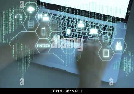 Tech or fintech symbol. Concept word Tech and Fintech on wooden cubes ...