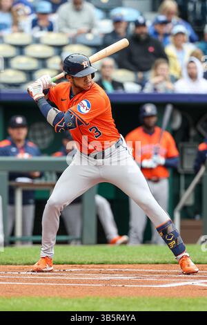 Houston Astros' Jeremy Peña bats during a spring training baseball game ...