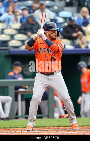 Houston Astros' Isaac Paredes bats during the fourth inning of a ...