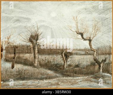 This 1884 sketch by Vincent van Gogh depicts a cottage and figures ...