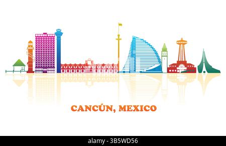 Cartoon Skyline panorama of city of Cancun, Mexico - vector ...