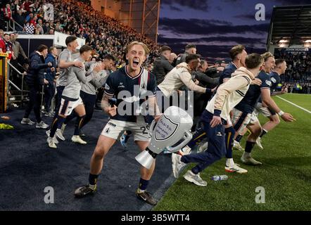 Falkirk players celebrate at the final whistle after the William Hill ...
