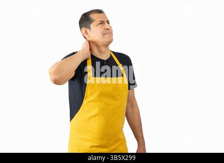 adult hoary man with hand watch on yellow background, wristwatch. Man ...