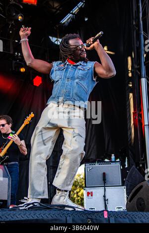 Eric Burton of Black Pumas performs during the Farm Aid 40 Music ...