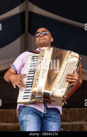 Corey Ledet performs at the New Orleans Jazz and Heritage Festival, on ...