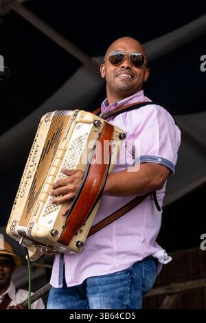Corey Ledet performs at the New Orleans Jazz and Heritage Festival, on ...