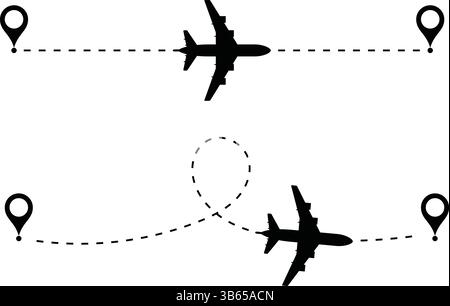 Aerial Route Map with Airplanes and Location Pins - flight Route Vector ...