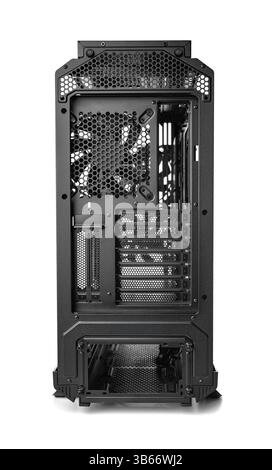 Back View of Black Desktop Tower isolated on White Background Stock ...