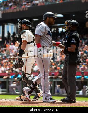 Miami Marlins Jesús Aguilar (99) bats during an MLB Spring Training ...
