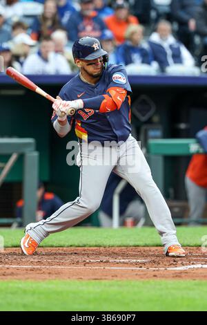 Houston Astros third baseman Isaac Paredes looks on during a baseball ...