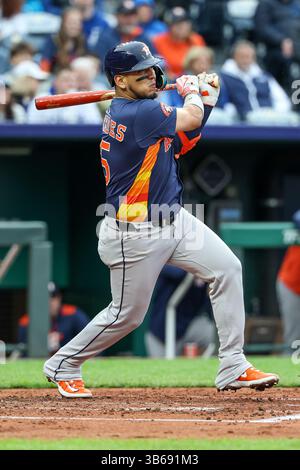 Houston Astros' Isaac Paredes bats during the fourth inning of a ...