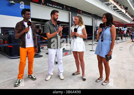 F1TV Presenter Ruth Buscombe of the United Kingdom looks on during the ...