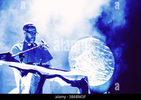 The musician Mario Conte performs on stage with Colapesce (Lorenzo ...