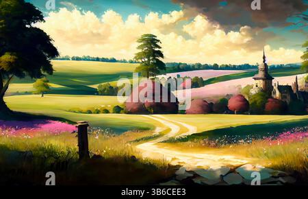 Wonderful surreal idyllic Victorian landscape in Fine Art style Stock ...