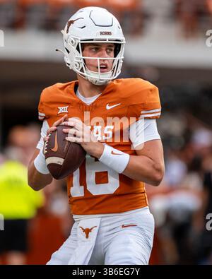 Sept 16, 2023. Arch Manning #16 of the Texas Longhorns warming up ...