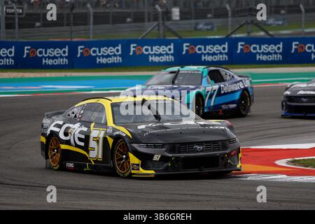 Justin Haley races for position during the Focused Health 250 in Austin ...