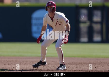 February 18, 2024: Ty Wilmsmeyer #1 of Arkansas works to extend his ...