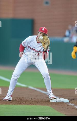 March 1, 2024: Arkansas first baseman Ben McLaughlin #6 waits for the ...