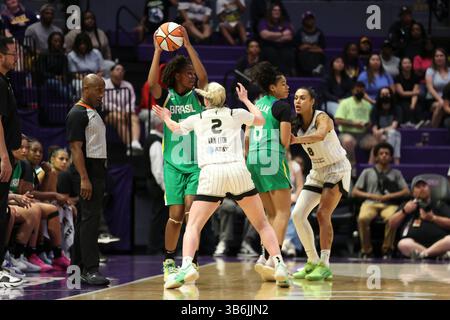 Brazil forward Ayla McDowell looks to pass during the first half of an ...