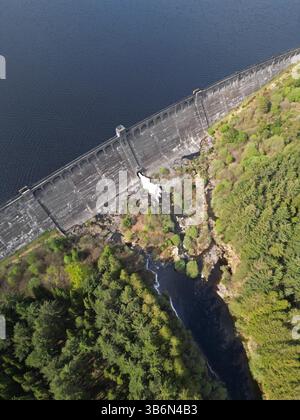 Aerial view of Clatteringshaws Dam and Loch Dee built in the 1930s to ...